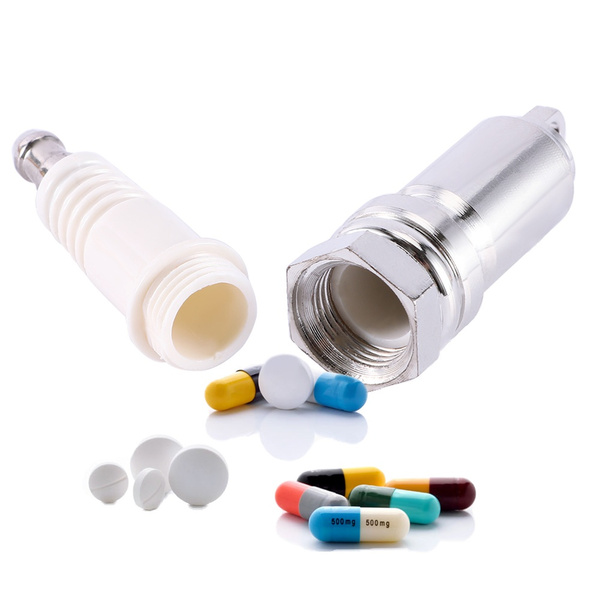 1PC Metal/Plastic Spark Plug Shape Pill Box Case Bottle Container ...