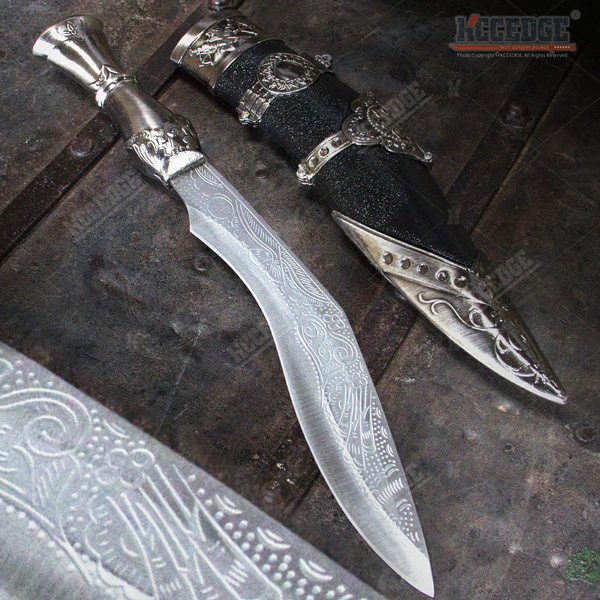 14" Kukri Machete Short Sword Engraved Blade With Highly Decorative ...