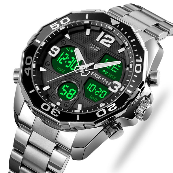 Mens SKMEI 1649 Golden Business Watches Digital Quartz Dual Movement ...