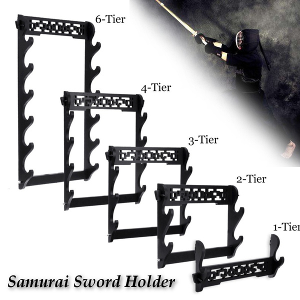 Wooden Samurai Sword Holder Katana Wall Mount Display Rack Wakizashi ...