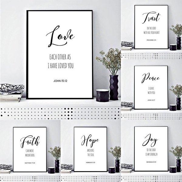 Black White Poster Faith Hope Love Print Motivational Quotes Text Wall ...