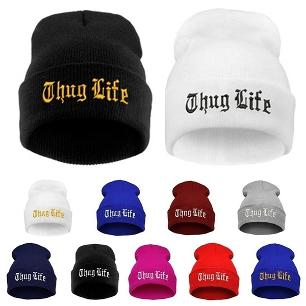 Fashion Men Women THUG LIFE Letter Wool Knitted Hats Male Female Winter ...