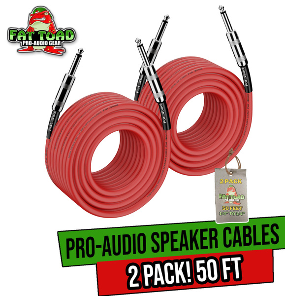 1/4" to 1/4 Male Jack Speaker Cables (2 Pack) by FAT TOAD | 50ft ...