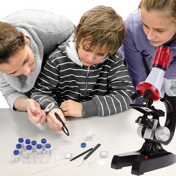 Kids Microscope Kit Science Lab LED 100-1200X Biological Microscope ...