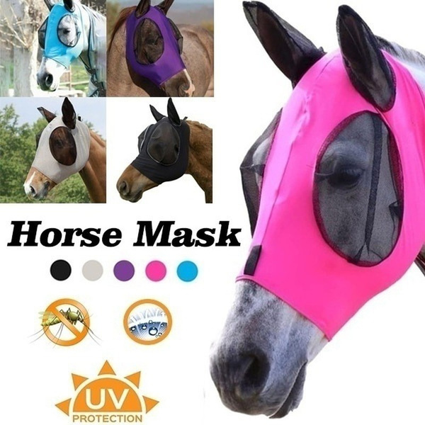 Anti-Mosquito Horse Mask Eyes Ears Protection Cover Full Face Mesh Eyes ...