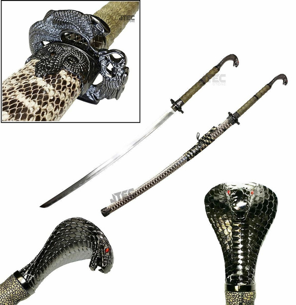 KING COBRA Head Handle 42.5" KATANA Snake Skin Scabbard Samurai Sword ...