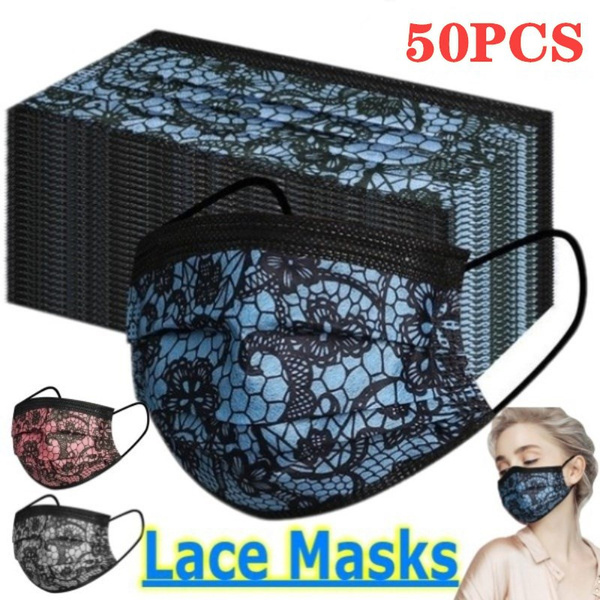50PCS Fashion Lace Reusable Breathable Disposable Protection Face Mask ...
