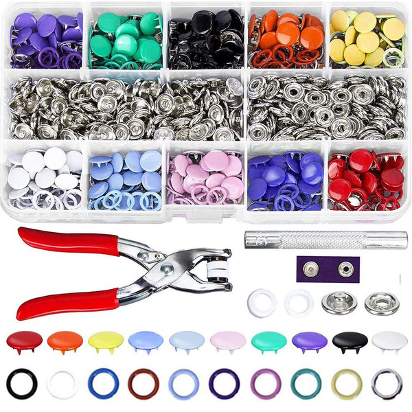 10 Colors Press Studs Buttons Rings Snap Fasteners Metal Grommet Tool ...