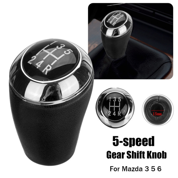 5 Speed PU Leather Car Manual Gear Shift Knob Stick Shifter Head Black ...
