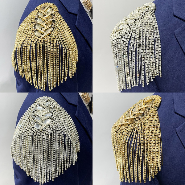 1pcs Beaded Crystal Epaulette Clothes Punk Coat Suit DIY Chain Tassel ...