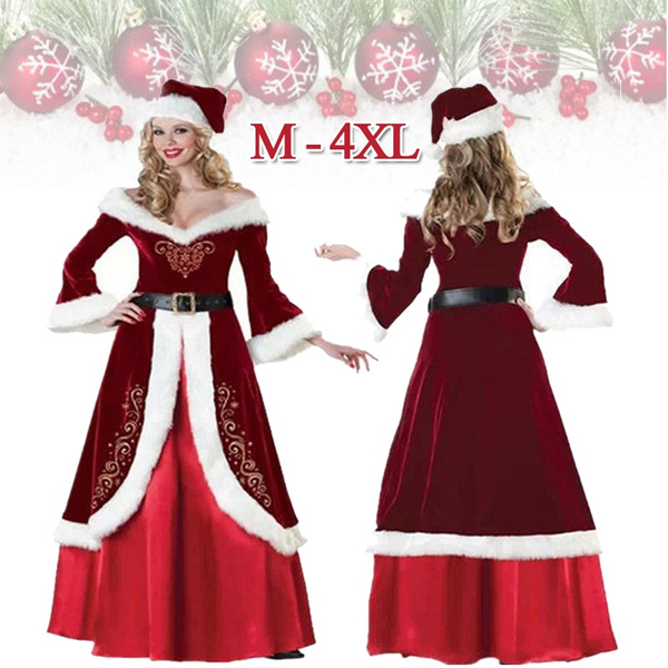 2020 Christmas Cosplay Party Velvet Long Sleeve Robe Santa Claus ...