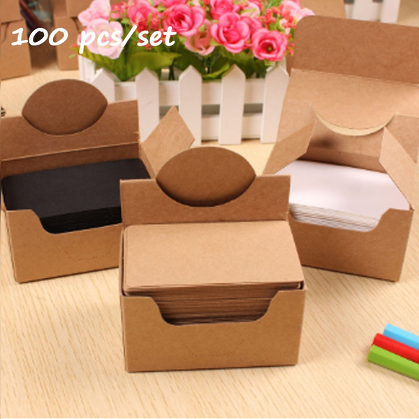 100 Thick Blank Word Cards DIY Rounded Corner Card Boxed Note Message ...