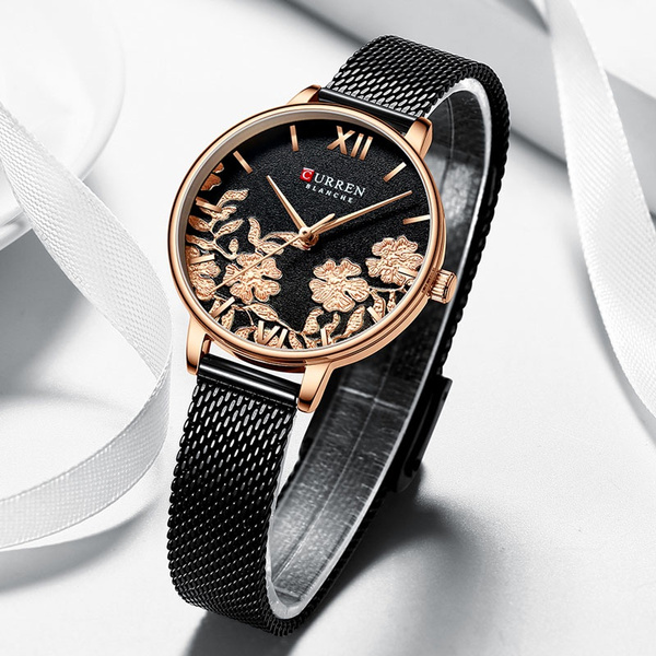 Luxurious Womens Watch Engrave Flowers Dial Classic Elegant Fashion ...