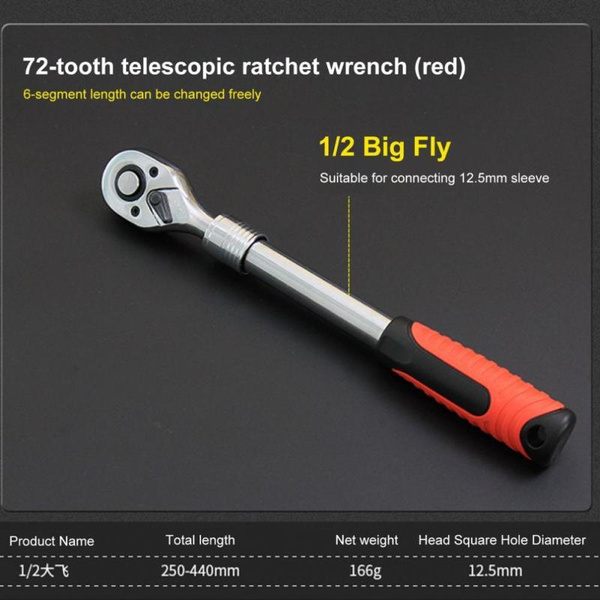 1/2 Inch Two Way Retractable Fast Ratchet Wrench Long Sleeve Large ...