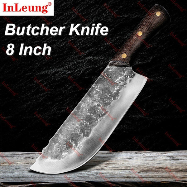 InLeung 8 Inch Hammered Handmade Stainless Steel Kitchen Cleaver Knife Slaughter Knife Forged ...