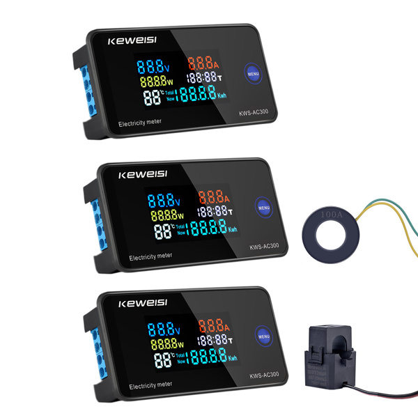 AC 50-300V 0-100A Power Energy Meter Voltmeter Ammeter kWh Digital AC ...