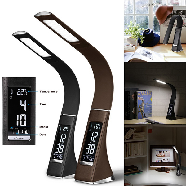 5W LED Touch Table Lamp Dimmable Table Lamp Alarm Clock Calendar Time ...