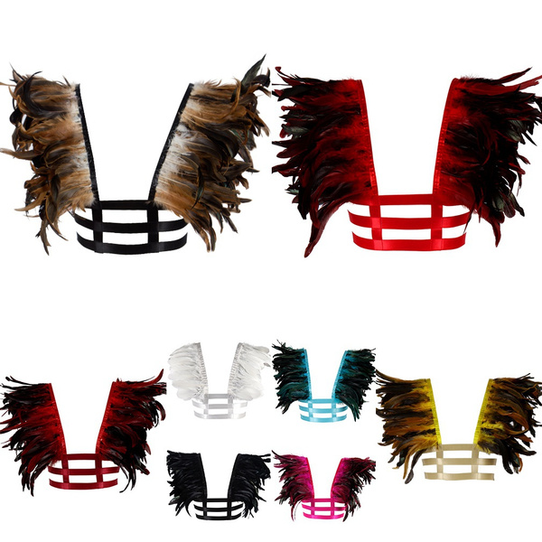Womens Punk Feather Epaulets Tops Tower Wings Gothic Bralette Strappy ...