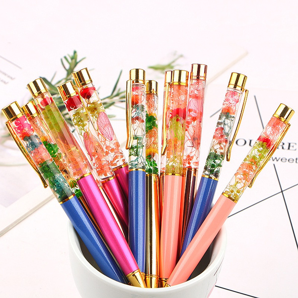 Luxury Flower Ballpoint Pen Liquid Flow Oil Crystal Metal Ball Pen | Wish