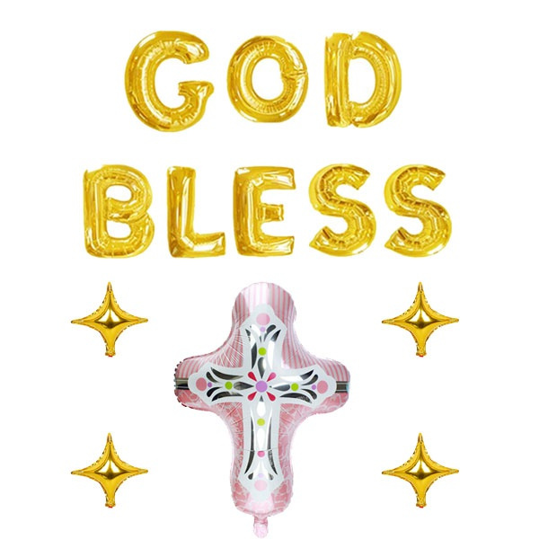 Set of 6 God Bless Balloons Cross Balloons God Bless Banner Baptism ...