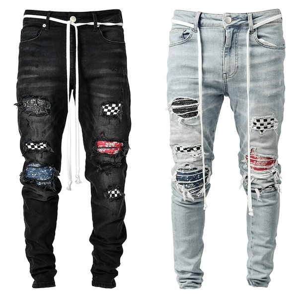 Distressed Ripped Jeans for Men Fashion Skinnt Jeans Streetwear Plus ...
