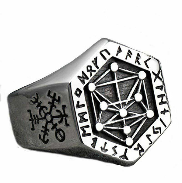 Nordic Viking Kabbalah Tree of Life Vegvisir Rune Ring Men Size 7-15 | Wish