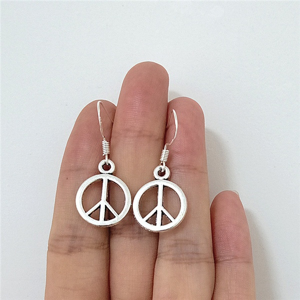 S925 Sterling Silver Peace Sign Earrings, Small Peace Sign Earrings ...