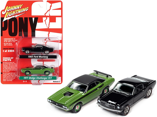 1971 Dodge Challenger R/T Green and 1965 Ford Mustang Fastback Black ...