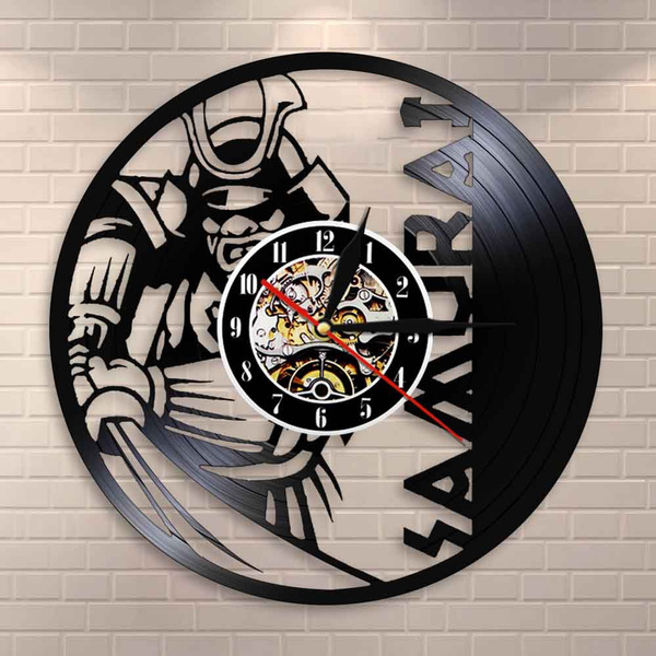 Japanese Warrior Wall Art Wall Clock Samurai Vintage Vinyl Record Clock ...