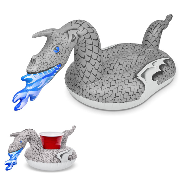 GoFloats Giant Inflatable Ride On Ice Dragon Pool Float and Drink Cup ...