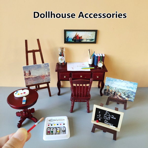1:12 Dollhouse Accessories Study Room Decor Mini Palette/Crayons/Easel ...