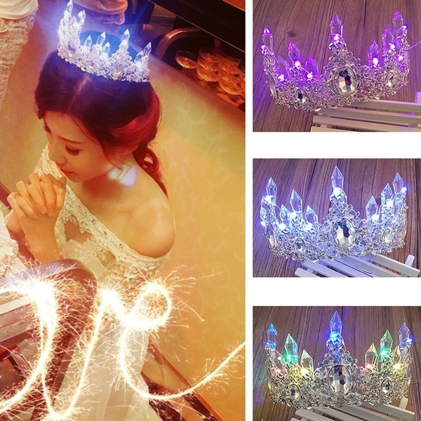 Shining Glowing Tiaras White Blue LED Light Rhinestone Wedding Crown ...