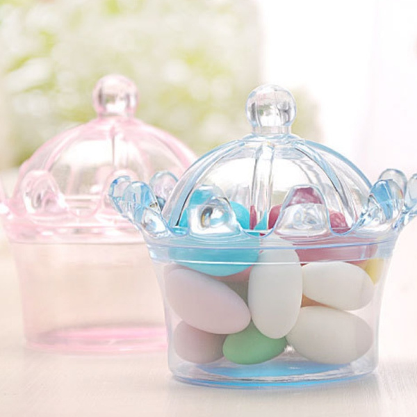 12pcs Crown Shape Transparent Plastic Candy Box Baby Shower Kids ...