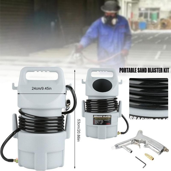 Portable Pneumatic Sand Blaster Kit Sandblasting Gun 15 Ft Hose & 50 Lb ...