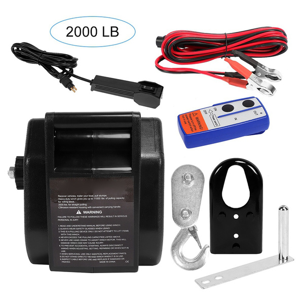 12V DC Electric Winch Boat Trailer Corded Remote Control & Hand Crank ...