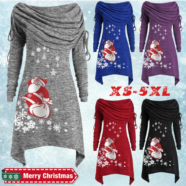 Women's Fashion Christmas Santa Claus Snowflake Print Ruched Foldover ...