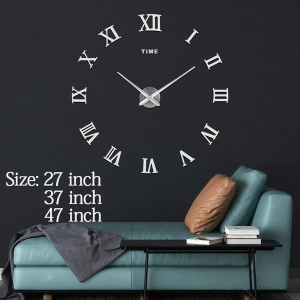 Hot Unique Clock Creative Large 3D DIY Roman Wall Clock Modern for ...