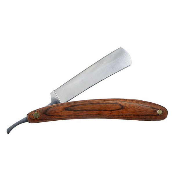 Men's Stainless Steel Straight Edge Wood Handle Folding Vintage Shaving ...
