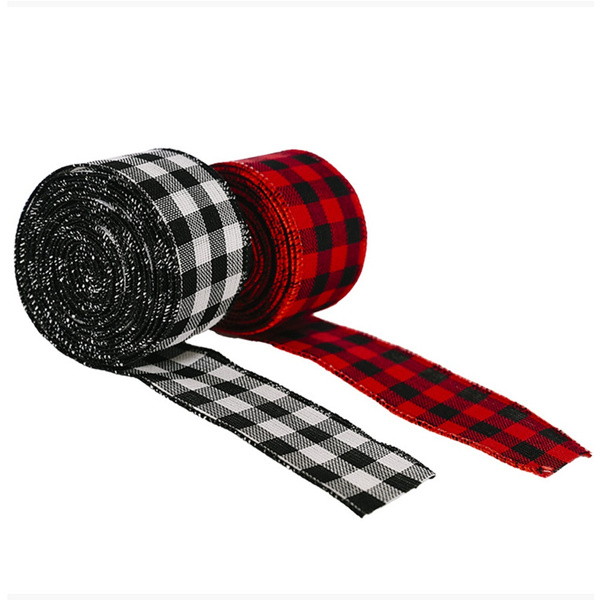 2 Rolls Christmas Ribbons Red and Black Plaid Ribbons Black and White ...