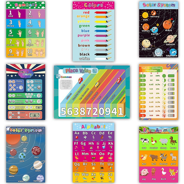 9 Styles Educational Preschool Posters Charts for Preschoolers Toddlers ...