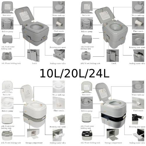 10L/20L/24L Portable Removable Flushing Toilet Outdoor Hiking Boating ...