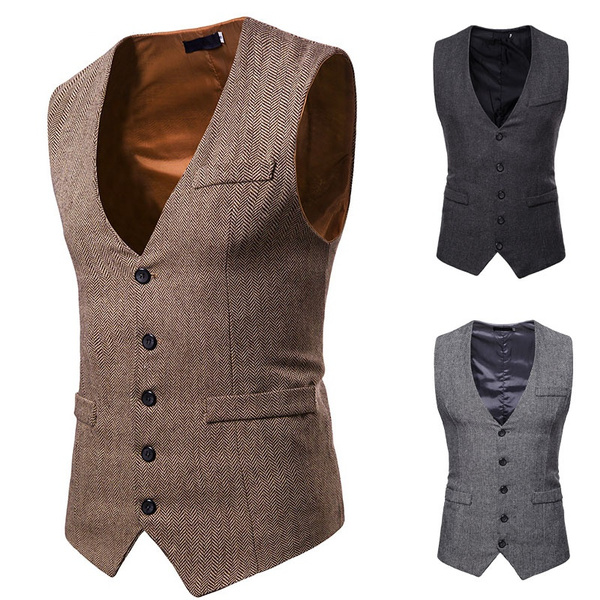 Mens Waistcoat Formal Business Casual Slim Fit Vests Jacket for Men ...