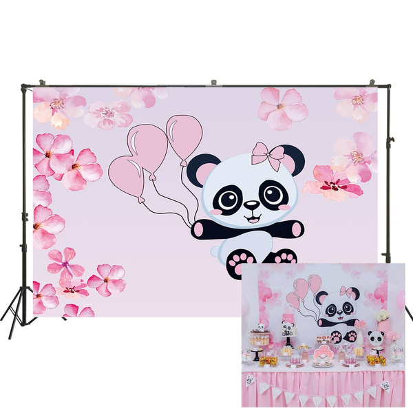 Girl Birthday Party Backdrop Kids Cute Baby Panda Theme Party Background Cake Dessert Table ...