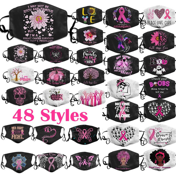 48 Styles Pink Ribbon Cancer Awareness Printed Masque 2022 Survivor ...