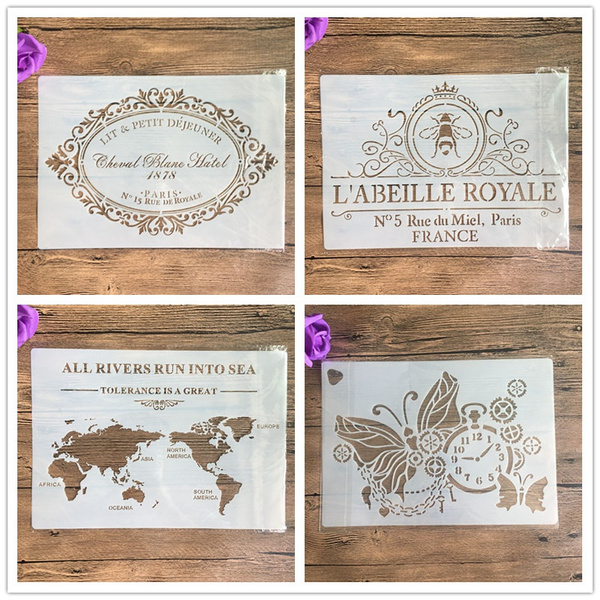 4pcs / set A4 Cake letters Clock map Stencils Painting Coloring ...
