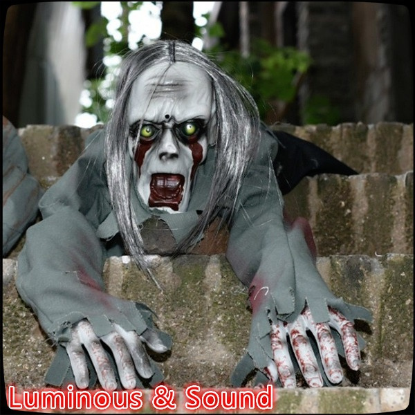 New Animated Crawling Zombie 12in X 43in Red Eyes Scary Sound and ...