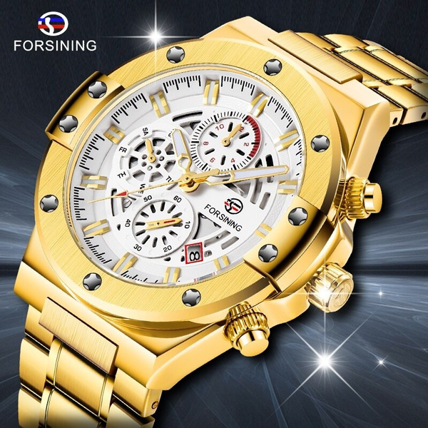 Forsining white gold mechanical watches for men multifunction 6 hands ...