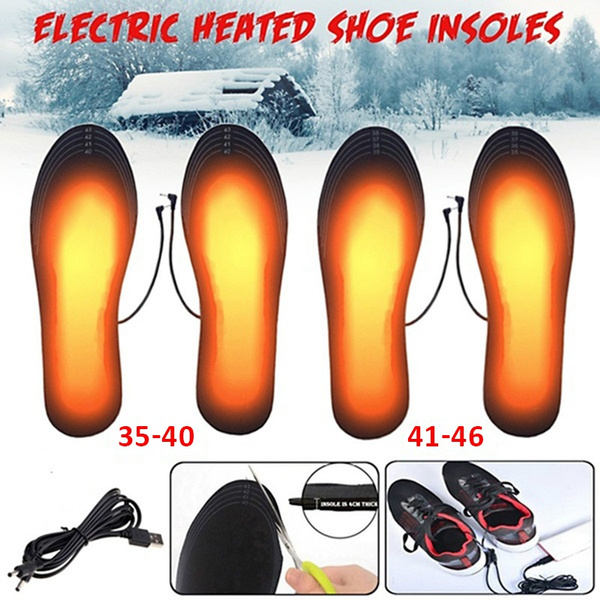New USB Heated Shoe Insoles Electric Heater Feet Winter Warmer Black ...