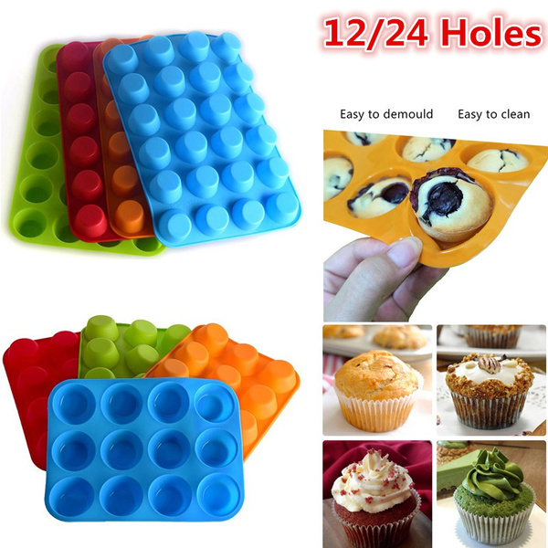 Mini Muffin 12/24 Holes Silicone Round Mold DIY Cupcake Cookies Fondant ...