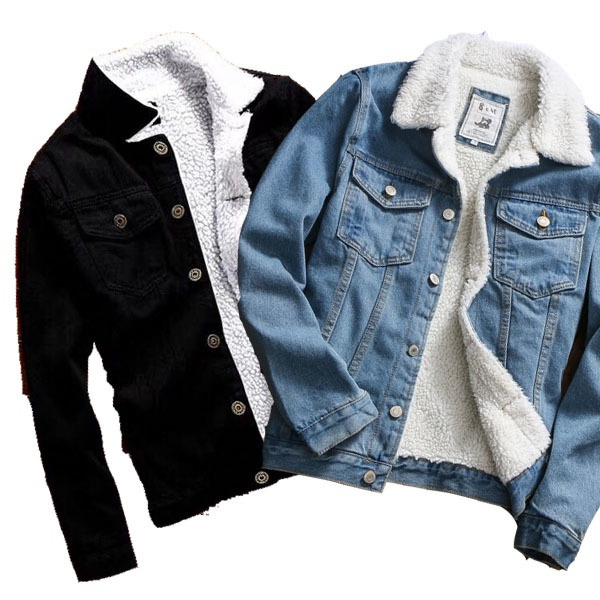 Men's winter lamb velvet light-colored denim jacket slim jacket plus ...